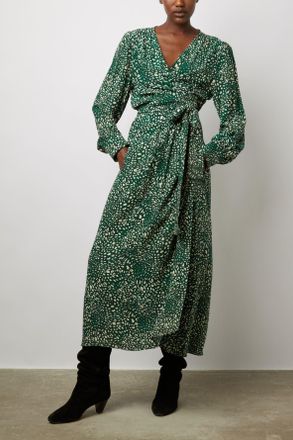 Gerard Darel Robe longue portefeuille imprim&eacute; l&eacute;opard - JOVANA - Vert