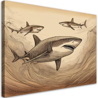 Artgeist Quadro Su Tela, Squali Animali Vintage - 120x80