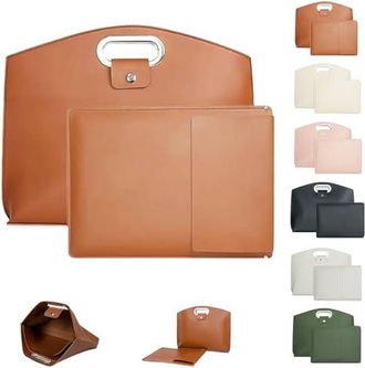 Generic Waterproof Leather 14-16in 2PCS Laptop Bag for Women,Work Tote Bag Set,Leather Handbag Briefcase,for Laptops and iPad Cases (Brown)