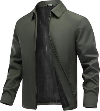 AlltheMen Blouson Homme mi Saison Casual Bomber Jacket Léger Zip Veste Manches Longues Business Printemps Eté Vert XXL