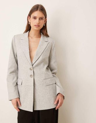 Vero Moda Eleganter Oversize-Blazer in Hellgrau meliert mit Kn&ouml;pfen in Schildpatt-Optik