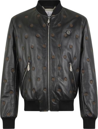 Philipp Plein Homme, Vestes, Noir, Taille: M Bomber en cuir nappa brod&eacute;