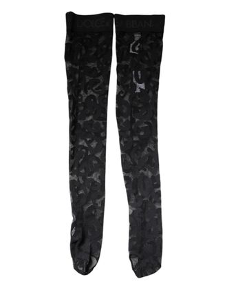 Dolce & Gabbana Womens Black Floral Lace Cotton Stretch Stockings Socks Nylon Elastane Clothing
