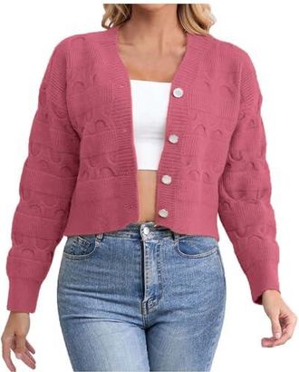 Generic 2026 Vestes pour femme style automne et hiver en tricot &agrave; manches longues, rose vif, XL