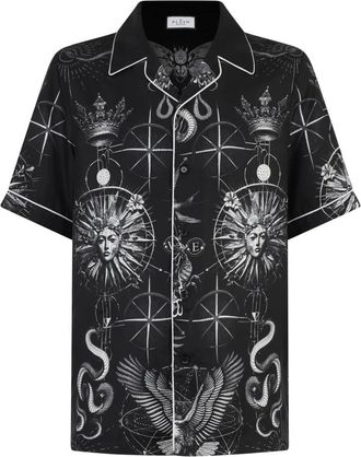Philipp Plein Homme, Chemises, Noir, Taille: XL Chemise de bowling en soie avec motif de tatouage int&eacute;gral