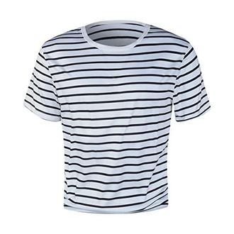 Generic T-shirt basique &agrave; rayures pour homme - S&eacute;chage rapide - Motif poulet - Manches courtes - Convient pour la course &agrave; pied et la gym, blanc, 3XL