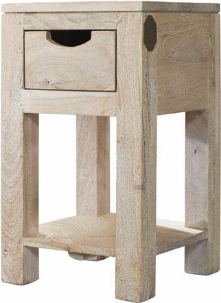 Massivmoebel24 Beistelltisch Akazie 29x29x50 white stone get&uuml;ncht NATURE WHITE 30
