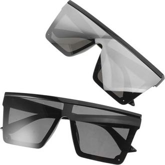 Valiclud Ipetboom Lot de 2 Lunettes de Soleil R&eacute;tro Oversize pour Plage et Vacances Protection Uv400 Verres Anti-&Eacute;blouissement Monture L&eacute;g&egrave;re Noire Brillante e