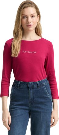Tom Tailor Damen 1048941 Slim Fit Langarmshirt mit Glitzer-Logo, 38999-Dark Pink, M