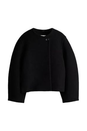 Generic Veste En Laine &Agrave; Col Rond Pour Femme &Eacute;l&eacute;gante Couleur Unie Manches Longues Un Bouton Ample Court Et &Eacute;pais Manteau Dhiver Black L