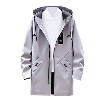 Generic Manteau Homme Long,Manteaux dext&eacute;rieur pour hommes &agrave; coupe ajust&eacute;e longueur moyenne fermeture &eacute;clair Trench-Coat &agrave; capuche design moderne et fonctionn