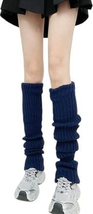 Generic Y2K Harajuku Jambi&egrave;res longues et souples en tricot c&ocirc;tel&eacute; uni pour femme, bleu marine, taille unique