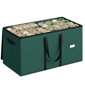 Songmics Boîte de Rangement pour Décorations Noël, 128 Cases de 7,6 cm, Coffre Empilable pour Boules, Couvercle, Double Fermeture Éclair, Séparateur Réglable, 