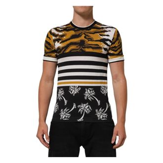 Dolce & Gabbana Kurz&auml;rmeliges T-Shirt mit Rundhalsausschnitt - - Tops - Herren - Mehrfarbig - XS
