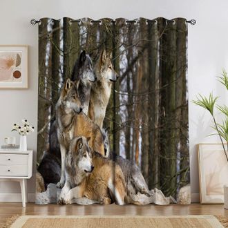 Generic Verdunkelungsvorhang Nat&uuml;Rlicher Wildstil Thermovorhang K&auml;lteschutz Grauer Wolf Blickdicht &Ouml;senschal f&uuml;r Gardinen Wohnzimmer & Schlafzimmer H 160 x B 