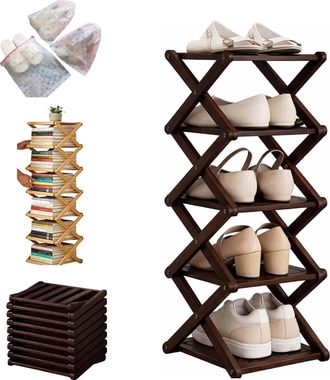 Generic 9-St&ouml;ckiges Bambusregal, 9-St&ouml;ckiges Bambusregal Ohne Montage, Faltbarer Platzsparender Schuhorganizer, Vertikale Schlanke Schuhaufbewahrung Mit 2-10 