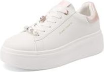 Queen Helena Baskets Platform Baskets avec strass pour femme X32-9, X34 13 Blanc et Rose, 40 EU