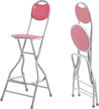 Generic Klappbare Barhocker 2er Set, 66 cm Sitzh&ouml;he, Tragbare Metallst&uuml;hle mit R&uuml;cken und Fu&szlig;st&uuml;tze, f&uuml;r Drinnen und Drau&szlig;en(Pink)