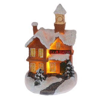 BESPORTBLE Weihnachtshaus mit Beleuchtung LED Mini Harz Weihnachtshäuser Desktop Ornament Miniatur Feenhaus Winterlandschaft Puppenhaus Feengarten Deko Party Wei