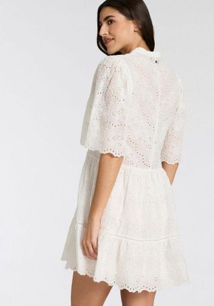 HUGO BOSS Sommerkleid Denvita Premium Damenmode mit Lochstickerei, Mini-L&auml;nge