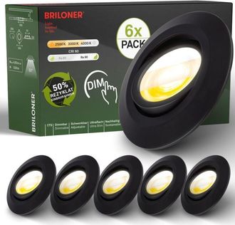 B.K.Licht B.k.licht - Briloner Klira, jeu de 6 spots led encastrables 230V, intensité lumineuse variable, haute stabilité de couleur Ra90, interrupteur cts