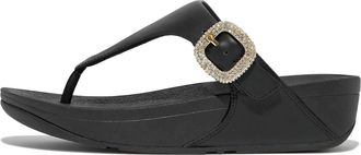 FitFlop Damen Lulu Zehensteg Leder mit Kristallschnalle Sandale, Schwarz, 43 EU