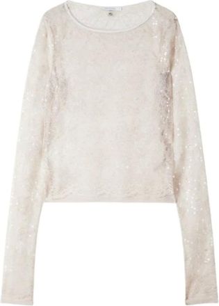 Patrizia Pepe Femme, Blouses et Chemises, Blanc, Taille: 40 FR Top en dentelle &agrave; manches longues avec sequins