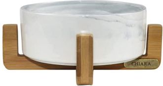 Chiara Ferragni MARMA Futternapf Single CHNM-130S-WH/GY, Essnapf, Trinknapf, langlebig (Größe: M, rutschfest, spülmaschinenfest, Material: Keramik, Bambusständer), We