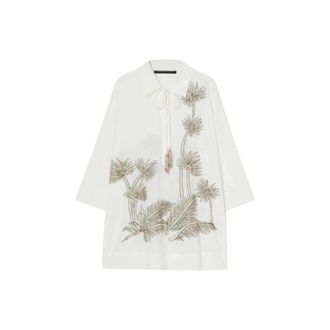 Marina Rinaldi Femme, Blouses et Chemises, Blanc, Taille: 44 FR Tunique avec Broderie Arbre Palmier