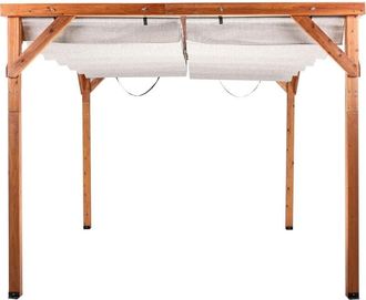 Beliani Pergola de Jardin avec Toile dOmbrage R&eacute;tractable 320 x 380 cm Structure en Bois Beige Villarosa