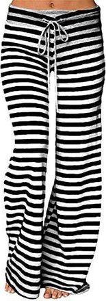 Generic Pantalon de pyjama à rayures pour femme Pantalon de maison long rayé en coton Pantalon de pyjama ample et doux avec élastique Baggy Pantalon dhiver ex