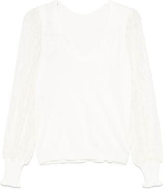 Twin-Set Pullover mit Spitzen&auml;rmeln - Nude