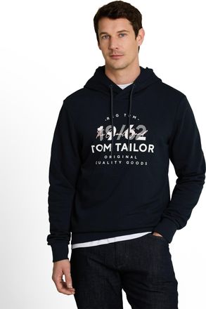 Tom Tailor Kapuzensweatshirt TOM TAILOR, Herren, Gr. XXL, schwarz (sky captain blau), Sweatware, Obermaterial: 60% Baumwolle, 40% Polyester, bedruckt, regular fi