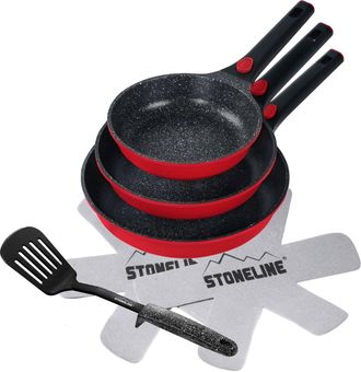 STONELINE SMART Pfannenset 6-teilig 20/24/28 cm, Pfanne Aluguss, Abnehmbarer Griff Pfannenwender Pfannensch&uuml;tzer, Pfanne Induktion, Alle Herdarten, Antihaftbesc