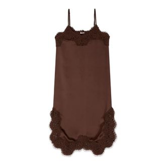 Oltre Satinkleid mit Spitze - - Dresses - Damen - Braun - L