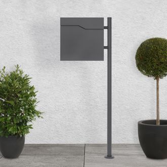 ECD Germany Standbriefkasten mit Zeitungsfach, Design Briefkasten mit Pfosten, Briefkastenanlage, Briefkastenst&auml;nder Anthrazit 120cm Edelstahl, Postkasten Anthraz