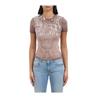Diesel Femme, Tops, Gris, Taille: 36 FR T-shirt &agrave; imprim&eacute; graphique