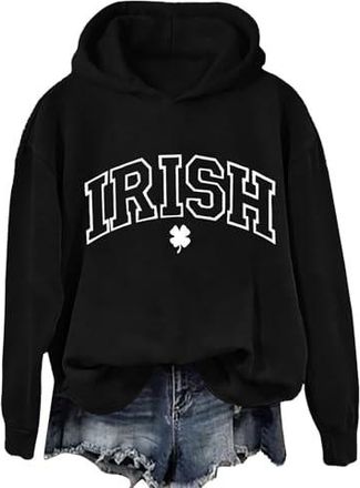 Generic Pull de la Saint-Patrick pour femme, pull imprimé trèfle irlandais à manches longues pour femme, sweatshirts de fête sans capuche, cadeaux trèfle port