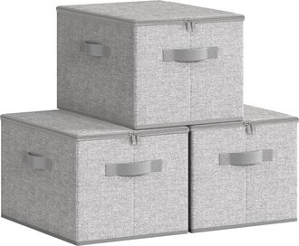 Songmics Aufbewahrungsbox mit Deckel, faltbare Stoffbox mit Griffen, Aufbewahrung f&uuml;r Kleidung, Vliesstoff, 3er Set, 40 x 30 x 25 cm, taubengrau RZB003W01