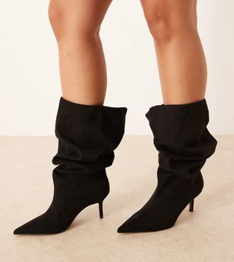 Asos Curve - Cydney - Bottes montantes à enfiler en textile effet daim - Noir