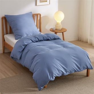 Bedsure Parure de lit 2 pièces 135 x 200 cm - Bleu ardoise - 1 housse de couette 135 x 200 cm et 1 taie doreiller 80 x 80 cm - Certifié Öko-Tex - En microfibr