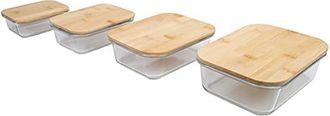 axentia Glas Frischhaltedosen-Set, transparent, holzfarben, 4-teilig