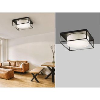 Fischer & Honsel Fischer&honsel - Deckenleuchte carre eckig groß mit Leinen Stoffschirm Beige, Quadrat 60cm