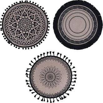 Villa D'Este Home Tivoli Tischsets, rund, 38 cm, aus Jute, Schwarz, 6 Stück