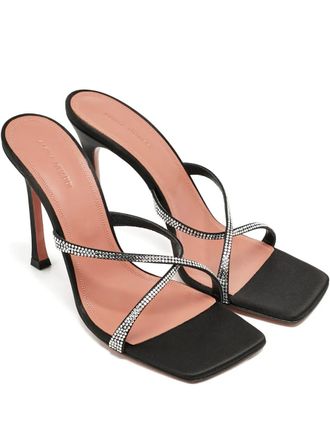 Amina Muaddi satin crisscross slide sandals - Schwarz