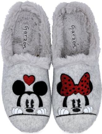 Garz&oacute;n Chaussons de maison Mickey et Minnie - Textile, Pics ivoire gris perle, 38 EU