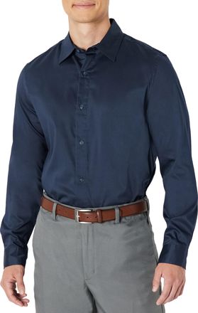 Amazon Essentials Herren Lang&auml;rmliges, knitterfreies Regular-Fit-Stretch-Anzughemd, Marineblau, XL