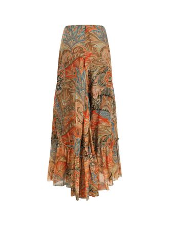 Etro Womens Silk Long Skirt With Flounce And Paisley Motif X0860