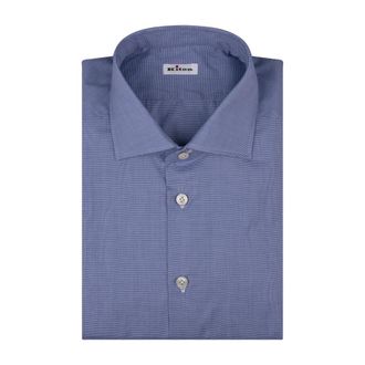Kiton Homme, Chemises, Bleu, Taille: XL Micro Houndstooth Cotton Shirt