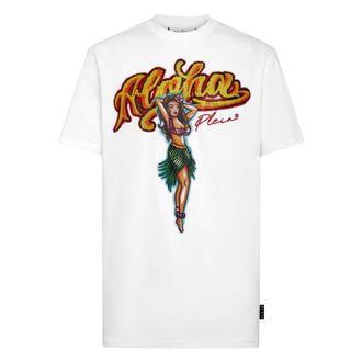 Philipp Plein Homme, Tops, Blanc, Taille: 3XL T-shirt Col Rond SS Hawaii
